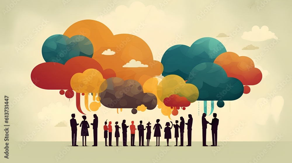 Concept of communication, represented by overlapping speech bubbles ...