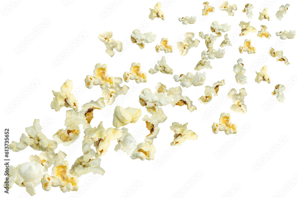 Scattering to the sides popcorn is isolated on a transparent background ...