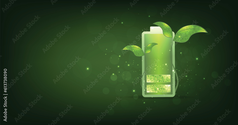 Green battery with leaves. Eco Green Energy Sign. Efficiency Recycle ...