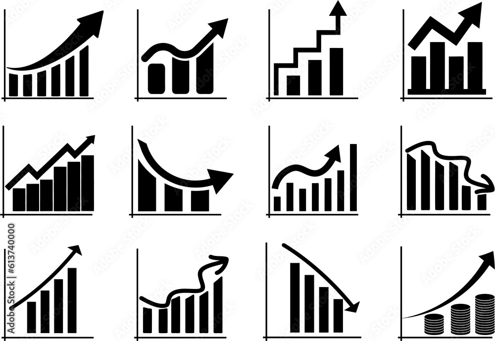 Growth icons or logo graph isolated signs. Decline and depreciation ... Growth icons or logo graph isolated signs. Decline and depreciation ...