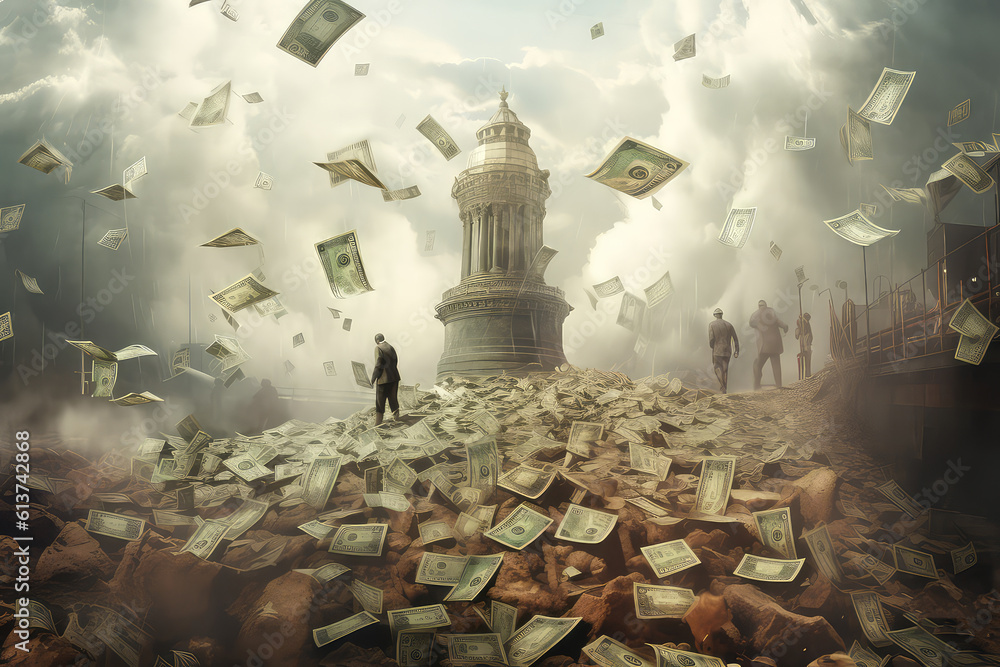 Bank building is collapsed. Bankruptcy bank. Collapse financial ...