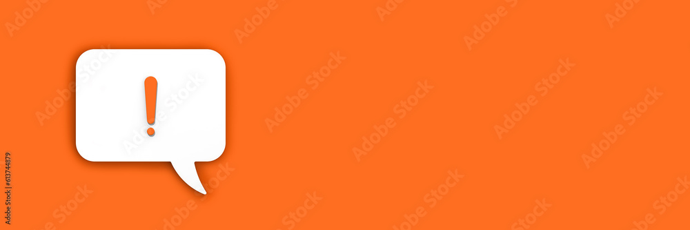 Orange exclamation mark on a white message board. Alarm signal in the ...