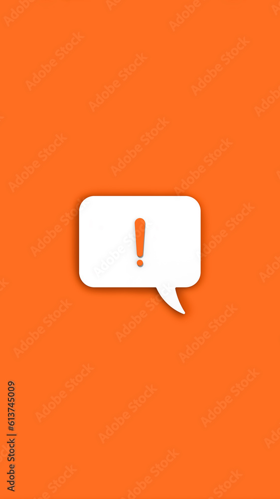 Orange exclamation mark on a white message board. Alarm signal in the ...