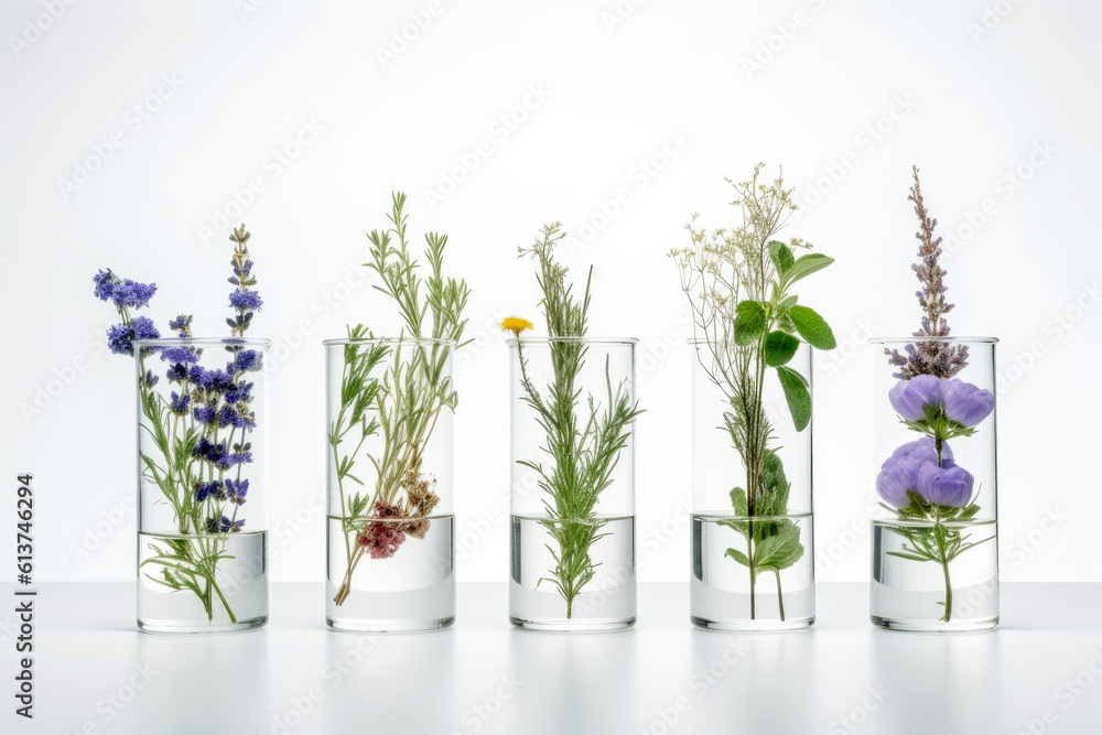 Herb essential oil aroma bootle and leaf , Generative Ai Stock ...