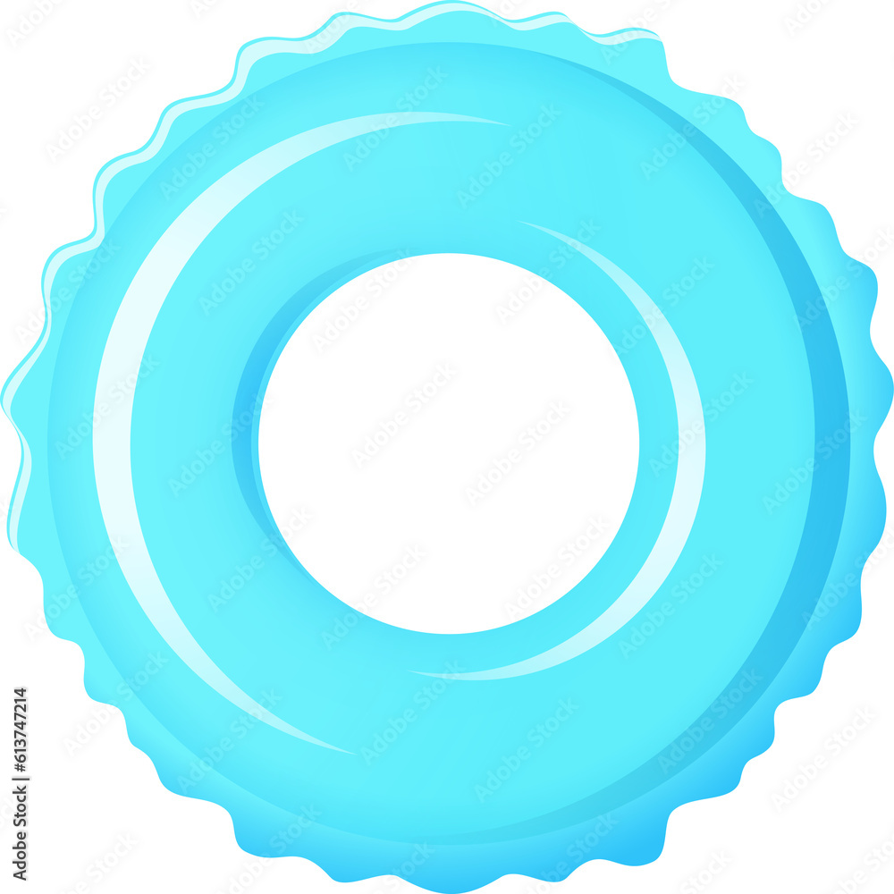 Swimming 3d ring for summer party. Inflatable blue rubber toy with wavy ...