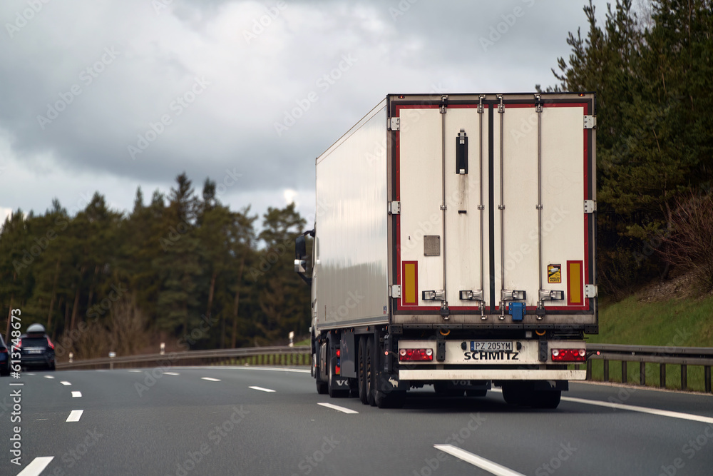 10.04.2023 Europe, Germany. Delivery truck on the Europe highway. Semi ...