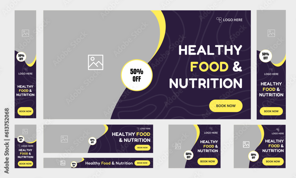 Set of creative nutrition food items web banner template design for ...