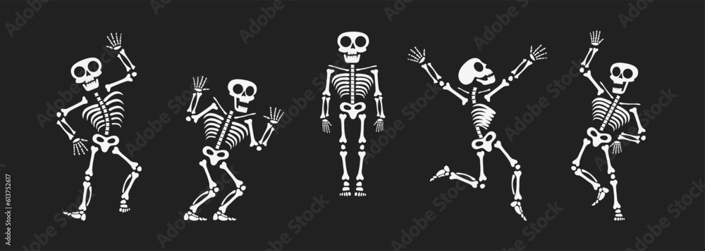 Skeletons dancing with different positions flat style design vector ...