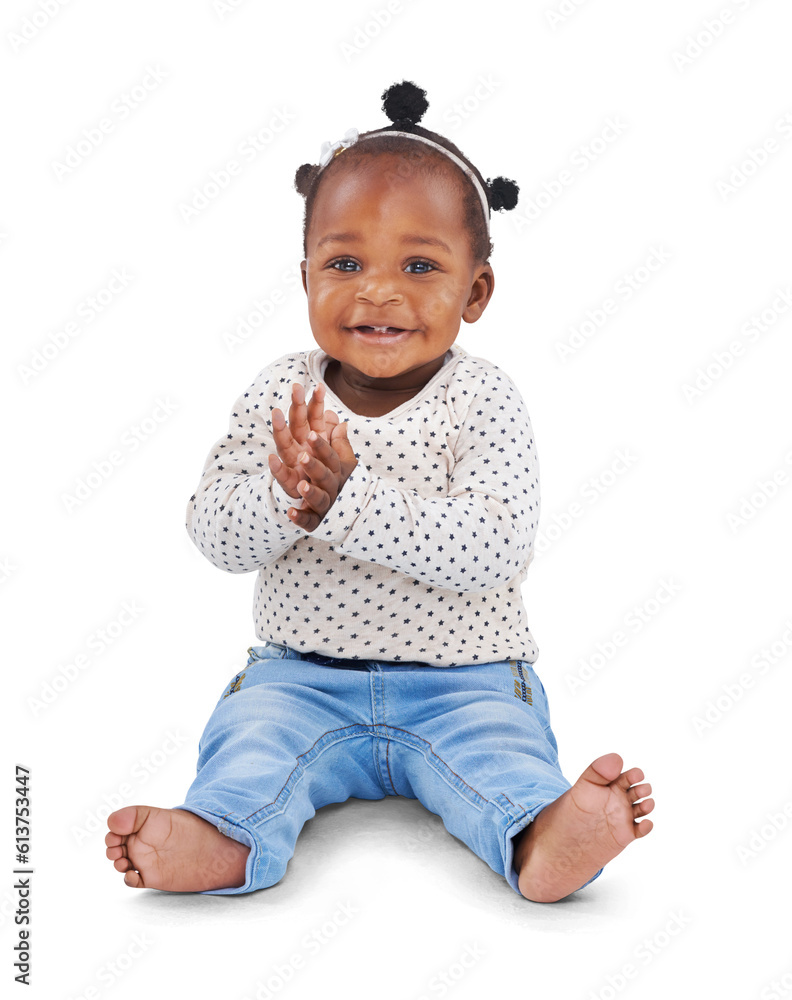 Portrait, african and a pure girl baby isolated on a transparent ...