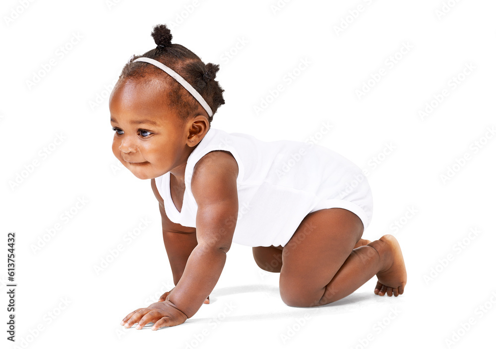 Cute, young and smile with baby crawling on transparent background for ...