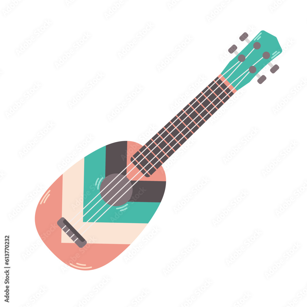 Ukulele with colorful stripes isolated on white background. String ...