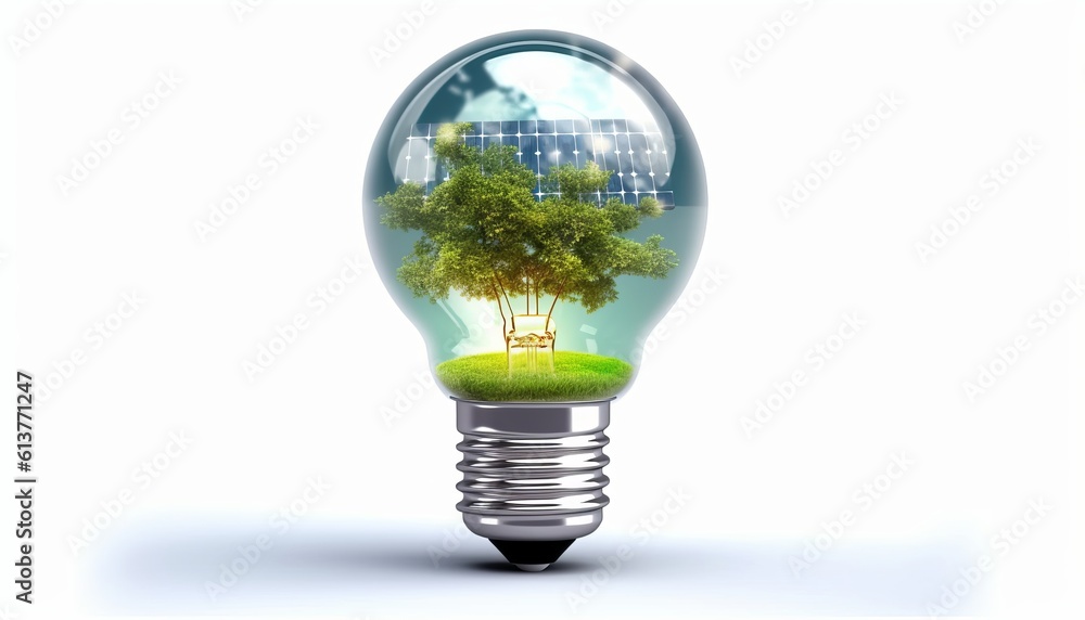 Eco LED light bulb with solar panel isolated on transparent background ...