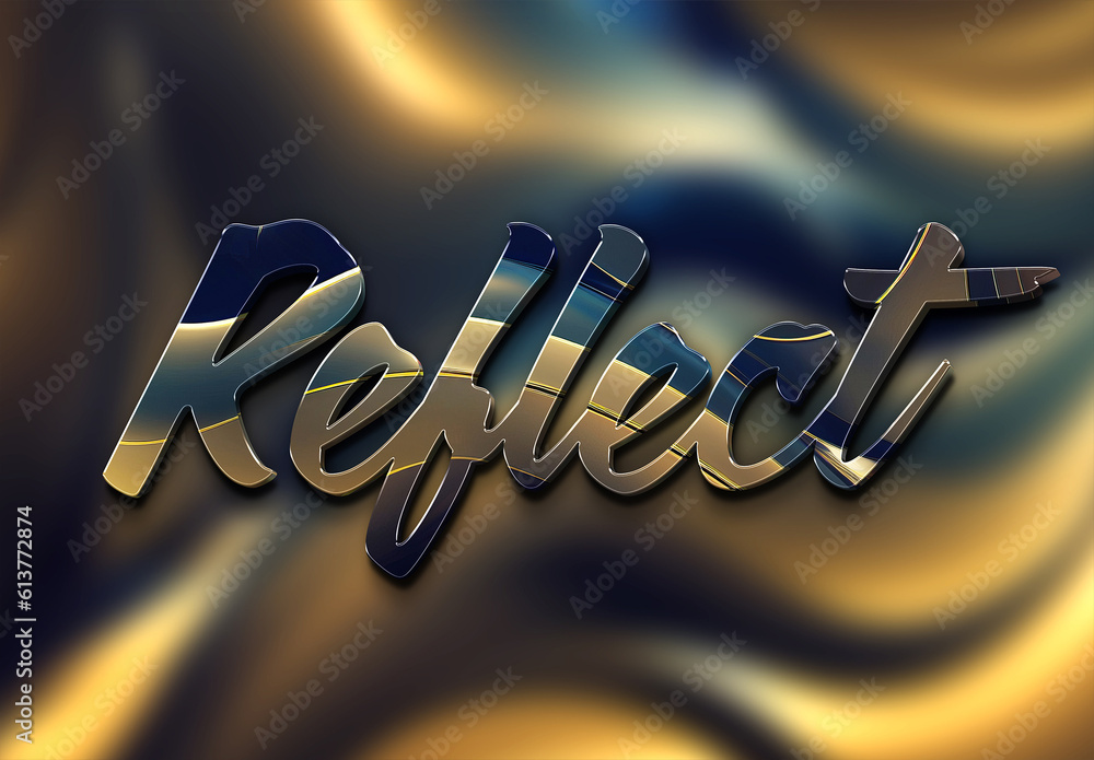 Glossy Reflective Text Effect with Blue and Golden Colors Mockup Stock ...