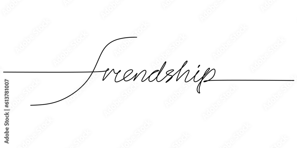 One continuous line drawing typography line art of friendship word ...