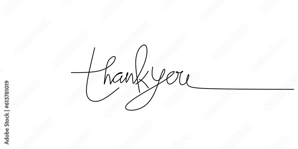 One continuous line drawing typography line art of thank you word ...