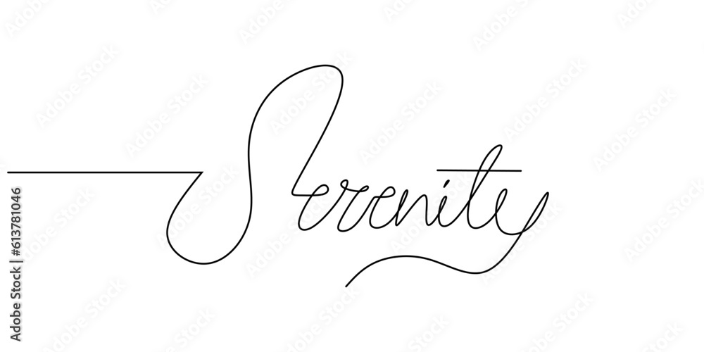 One continuous line drawing typography line art of serenity word ...