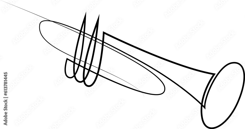 Single continuous line drawing of trumpet music instrument. Minimalist ...