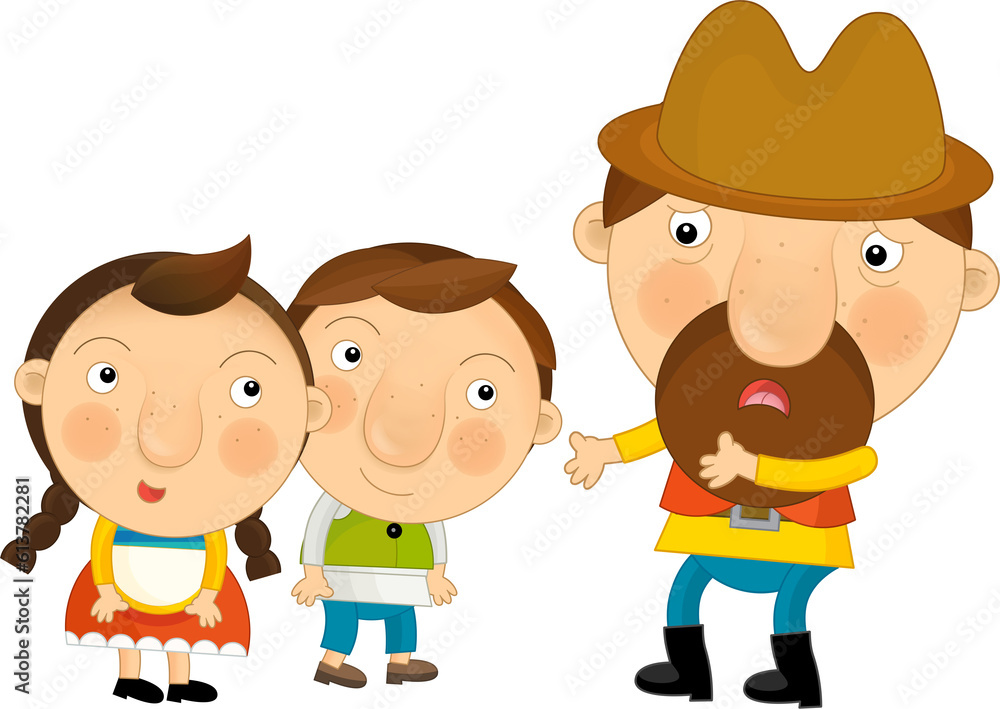 cartoon happy scene with farm family together father and child ...