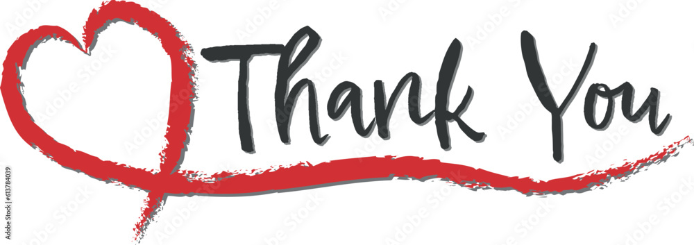 Thank You Lettering with Red Heart Stock Vector | Adobe Stock