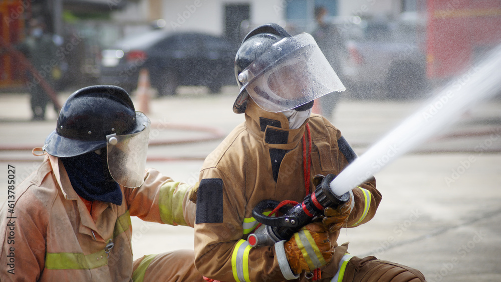Fireman,Firefighter training Firefighters using water and fire ...