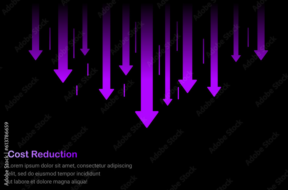 Cost reduction. Flat, color, arrow indicates cost reduction, cost ...