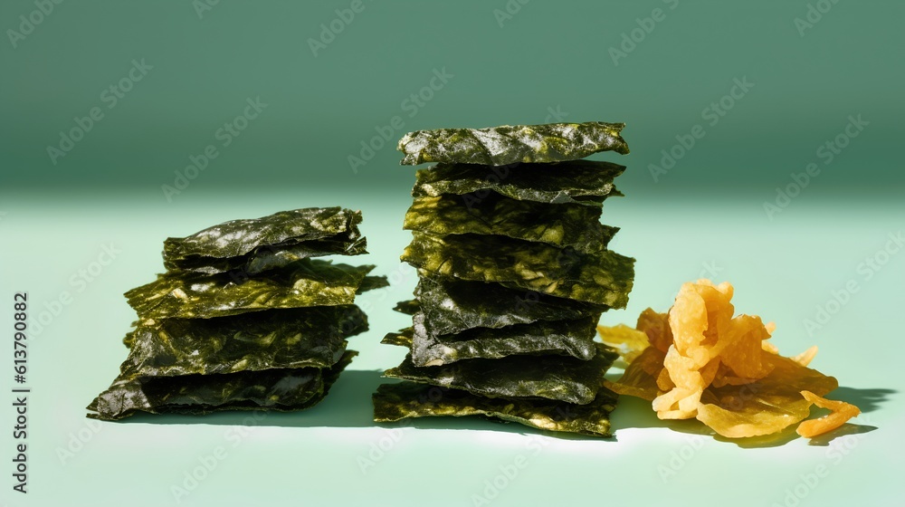 Seaweed snacks, a popular healthy treat rich in nutrients. The unique ...