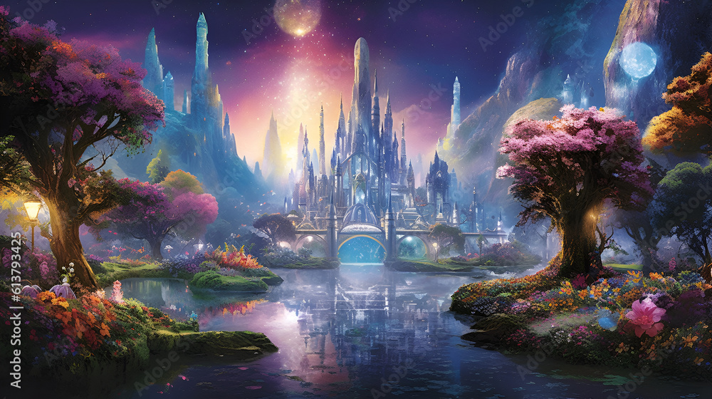 Fantasy fairy tale castle land land in a fantastic, realistic style ...