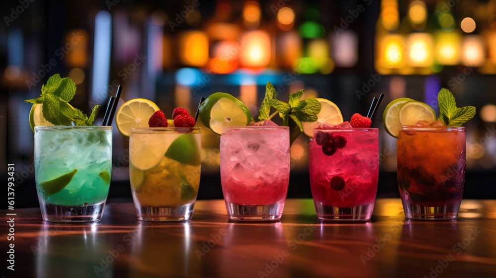 Selection of colorful mocktails. Non-alcoholic beverages, designed to ...