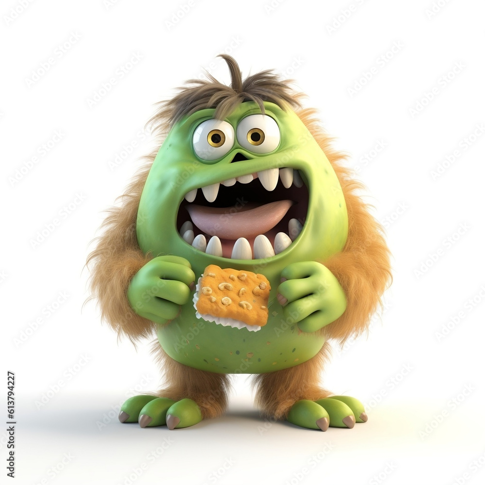 Cartoon green monster eating tucker on white background Stock ...