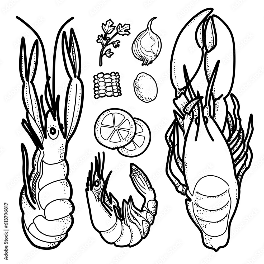 Seafood Crawfish Boil, Louisiana clipart, Shrimps, Fish, Squid Kitchen ...