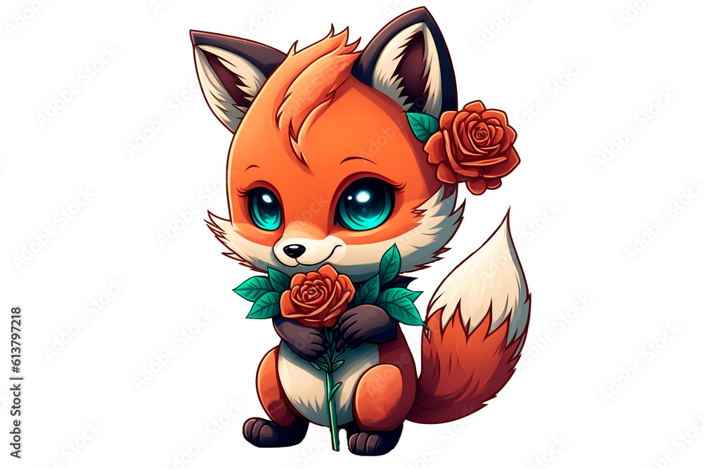 Little Fox and Roses Clipart Created with Generative AI Tools Stock ...