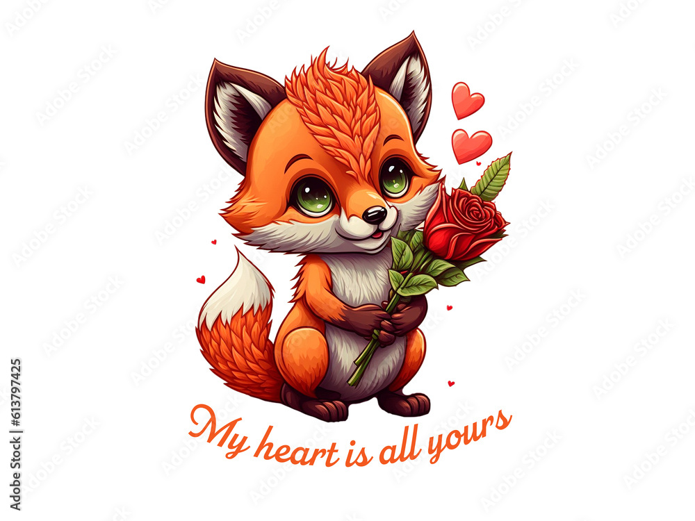 Fox with Rose Clipart Created with Generative AI Tools Stock ...