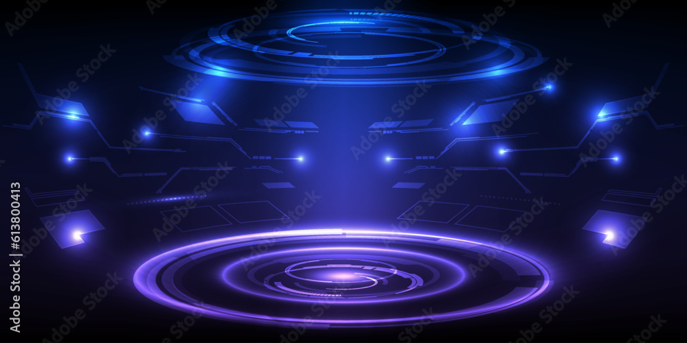 Vector illustrations of futuristic stage layout for showcase with ...