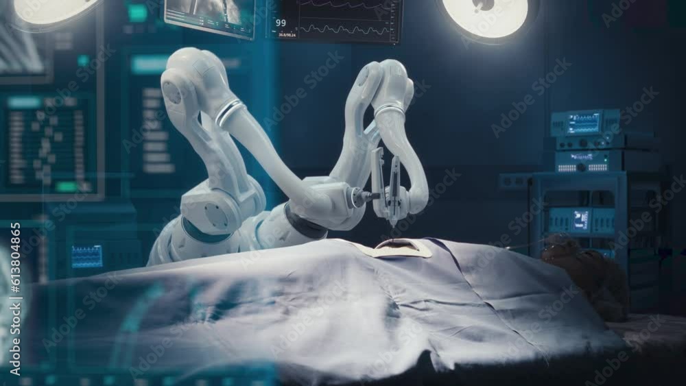 Futuristic Hospital: Heart Transplant Surgery Patient Laying On ...