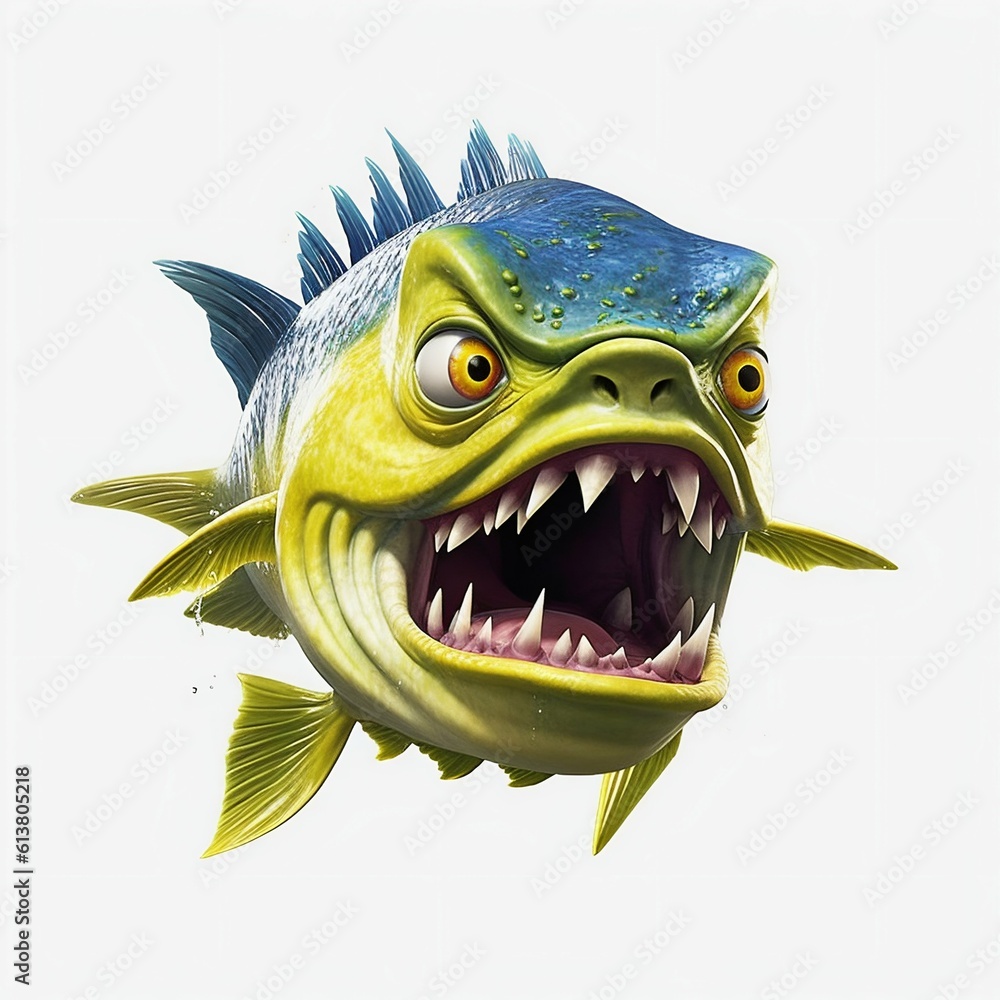 Angry Mahi Mahi Cartoon Character on White Background. Generative ai ...