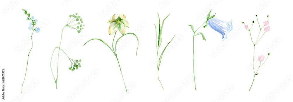 Wildflower border, watercolor illustration. seamless border with ...