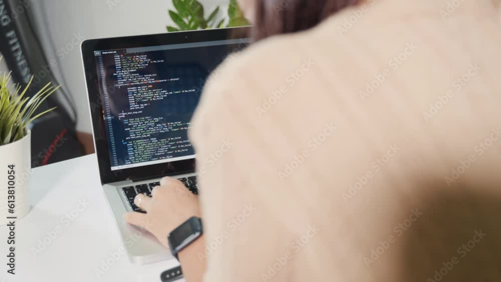 Programmer Woman Writing Program Html Code Sitting At Workplace In Office It Software Developer