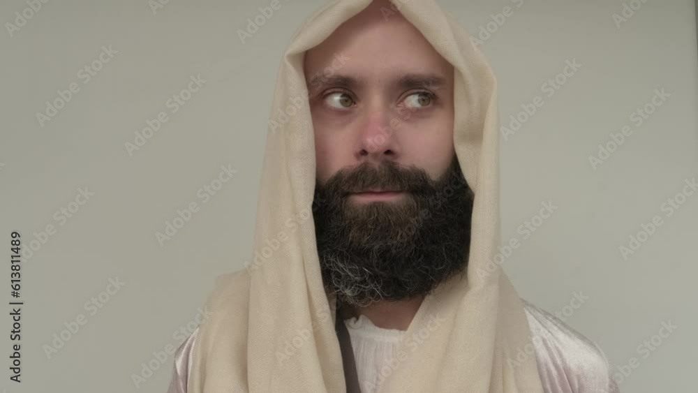 biblical scene, Jesus Christ, young pensive bearded man, guy 30 years ...