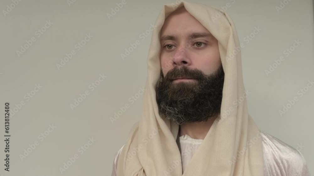 biblical scene, Jesus Christ, young pensive bearded man, guy 30 years ...