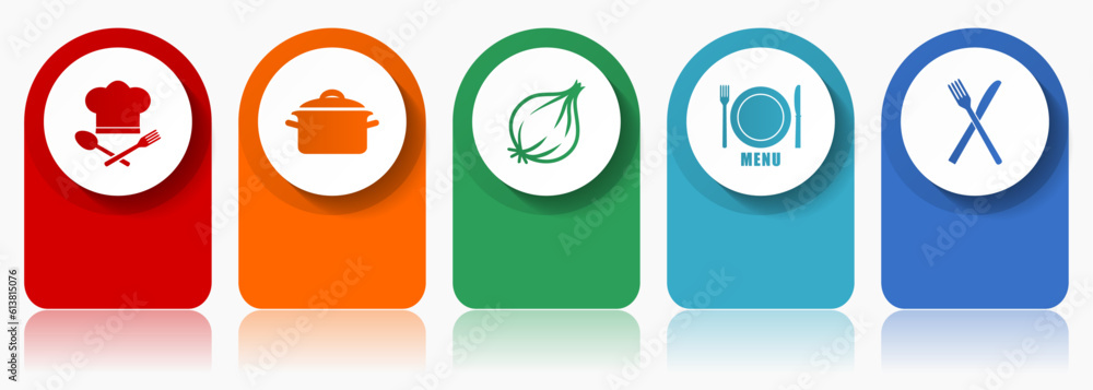 Food icon set, miscellaneous vector icons such as chef hat, pot, onion ...