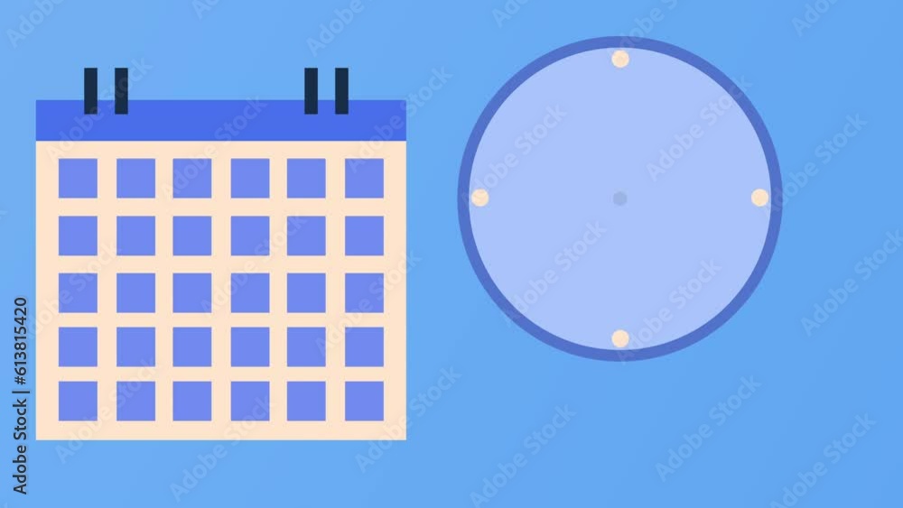 2D FLAT CONCEPT ANIMATION OF HOW FAST TIME GOES, Calender and Clock ...