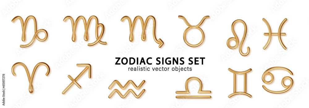 Zodiac gold signs with set with shadow. Luxury realistic 3d signs set ...