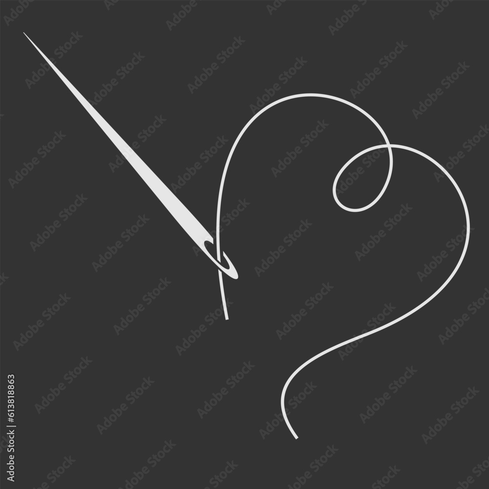 Needle and thread silhouette isolated on white background. Vector ...