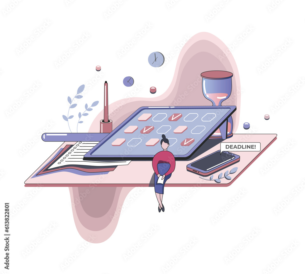 Office planning and scheduling cartoon 2d vector graphic. Woman on ...