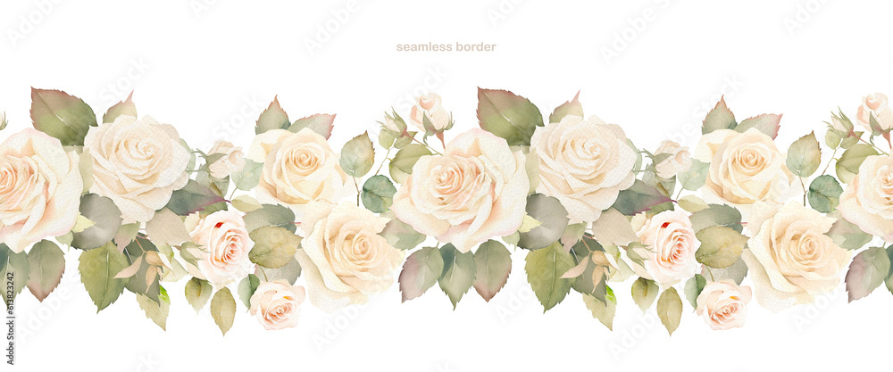 Watercolor floral illustration bouquet, borders and frames. Neutral ...