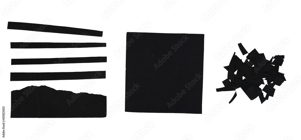 Set of cut out black paper. Transparent background. Black paper cut ...