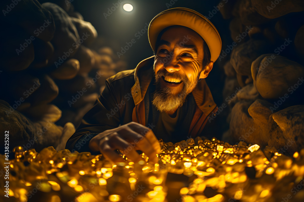 Gold digger traveler found a treasure trove of gold nuggets shining ...