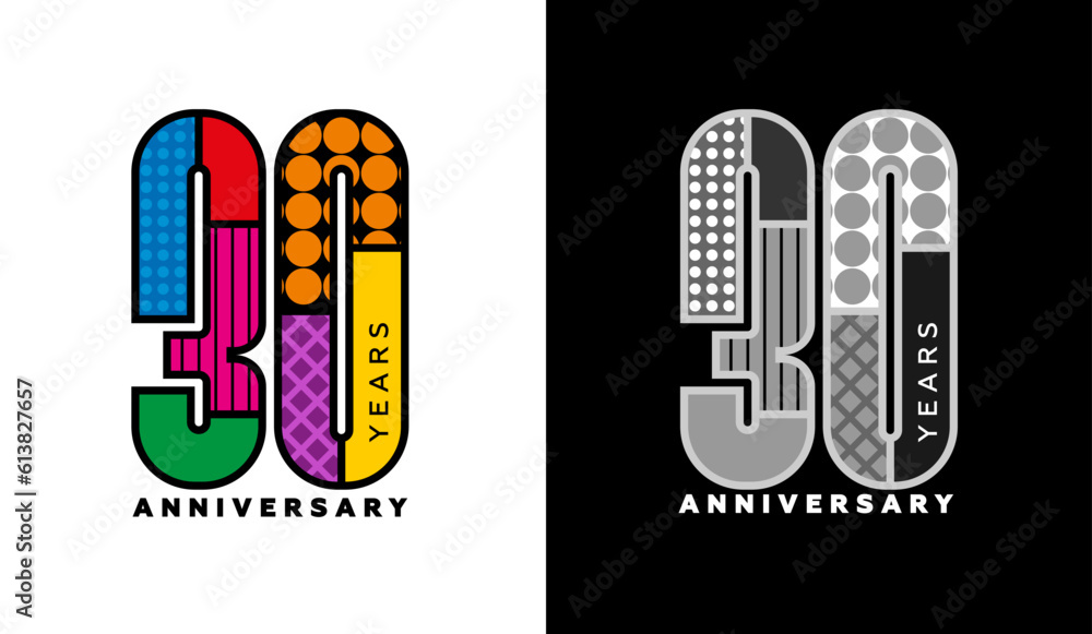 30th anniversary logo set, thirtieth anniversary sign, colorful logo ...