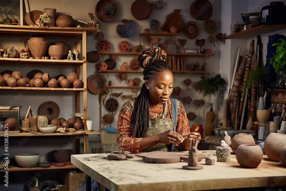 Passionate female pottery artist creating elegant ceramics in a modern ...