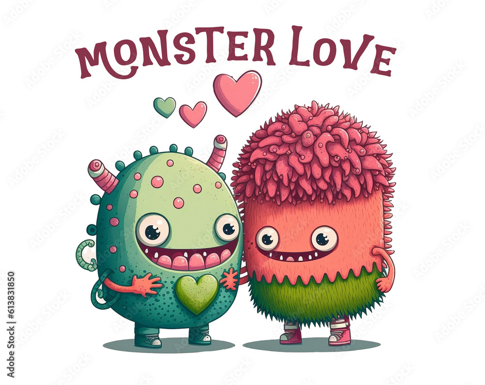 Monster Couple Valentine Clipart Created with Generative AI Tools Stock ...